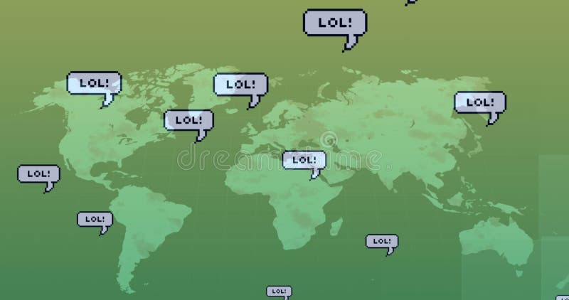 Animation of Lol Text in Speech Bubbles Over Map Against Gradient ...