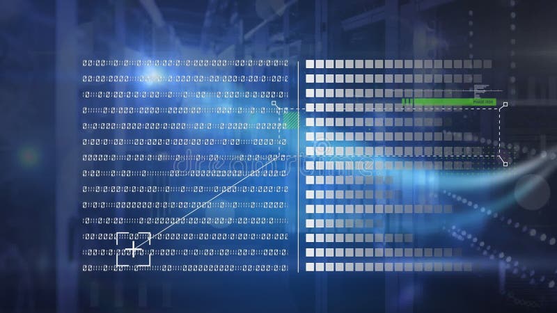Animation of Looping Binary Codes and Loading Bars Over Server Room in Background Stock Footage ...