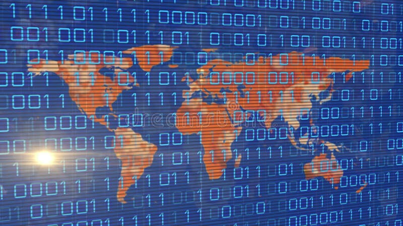 Animation of Looping Binary Codes Over Lens Flares and Map Against Abstract Background Stock ...