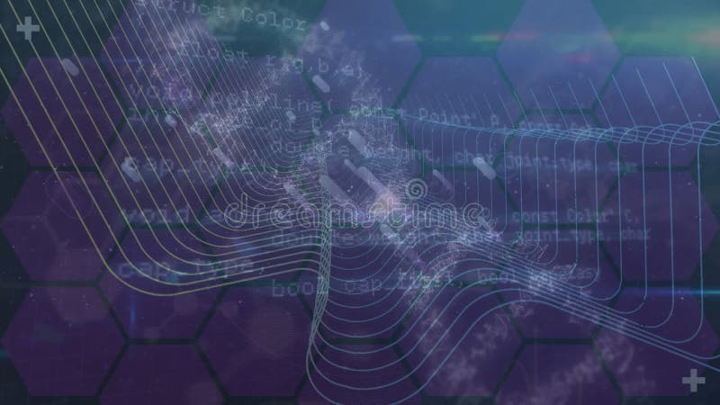 Animation of Looping Circles with Wave Pattern Over Hexagons and Programming Language Stock ...