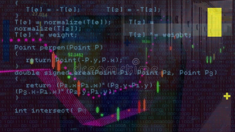 Animation of Looping Computer Language Over Graphs, Binary Codes Against Server Room in ...