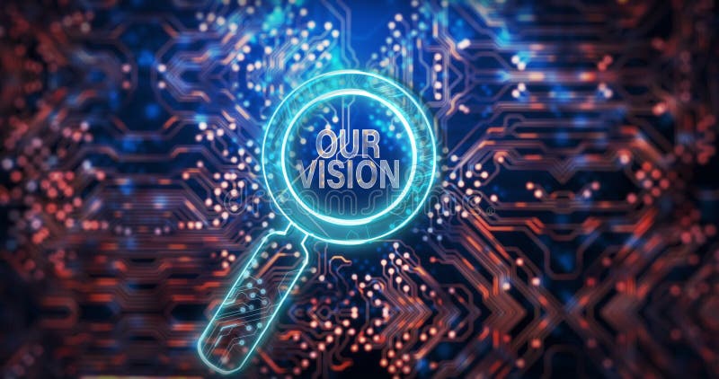 Animation of Magnifying Glass with Our Vision Text Over Computer ...