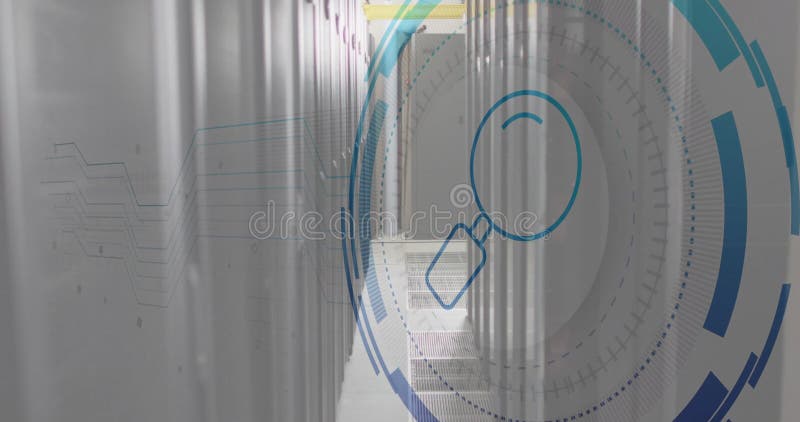 Animation of Magnifying Loop and Digital Data Processing Over Computer Servers Stock Footage ...