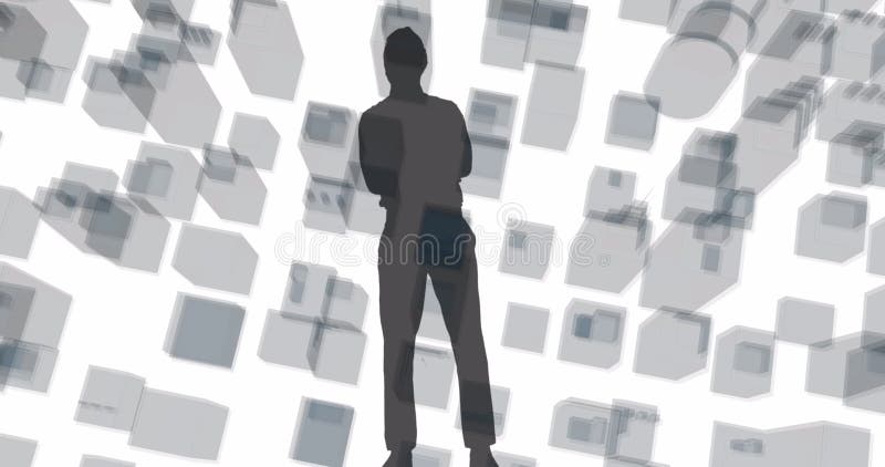 Animation of Man Shadow and Map with Markers on White Background Stock ...