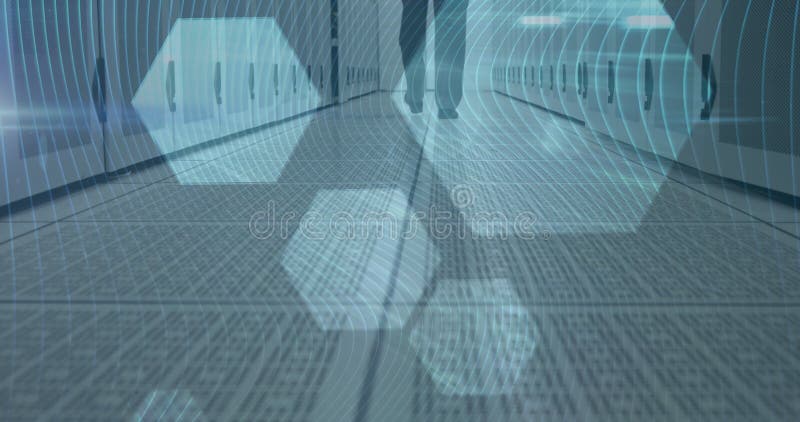 Animation of Man Walking in Tech Room with Computer Servers with ...