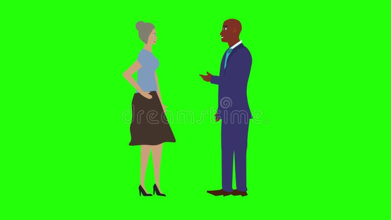 Man And Woman Character Doing Handshake Cartoon Animation On Green Screen Chroma Key Stock