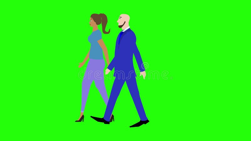 Animation with Man and Women Character Walking Side View, Seamless Loop ...