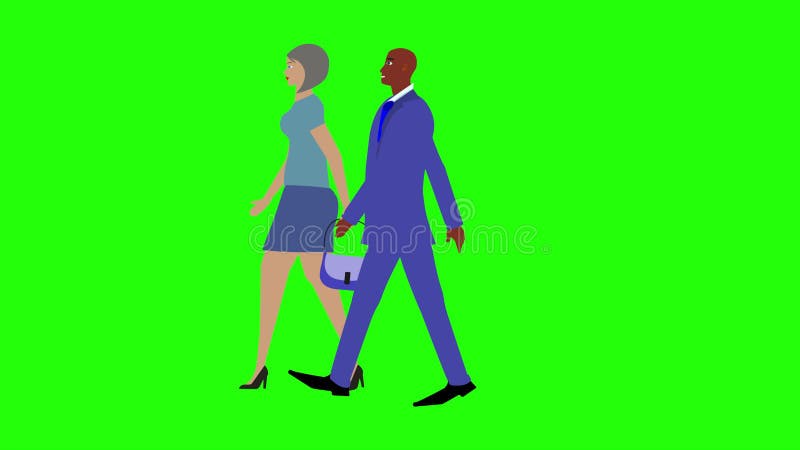 Animation with Man and Women Character Walking Side View, Seamless Loop ...