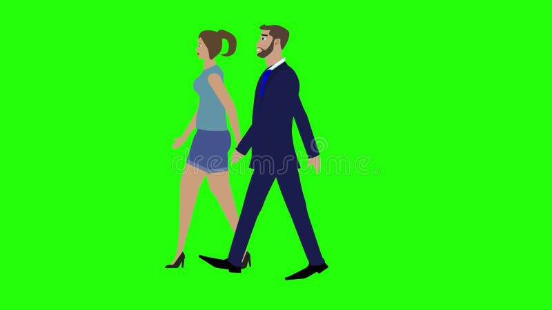 Animation with Man and Women Character Walking Side View, Seamless Loop ...
