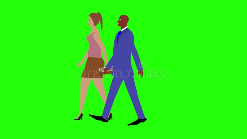 Animation with Man and Women Character Walking Side View, Seamless Loop ...