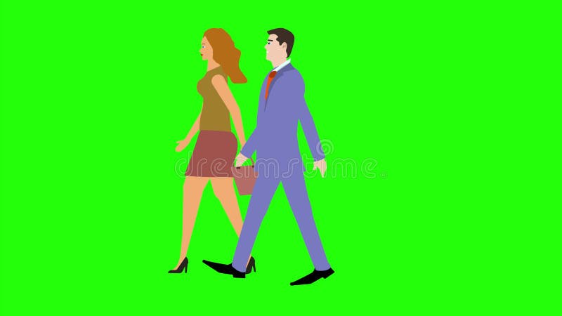 Animation with Man and Women Character Walking Side View, Seamless Loop ...