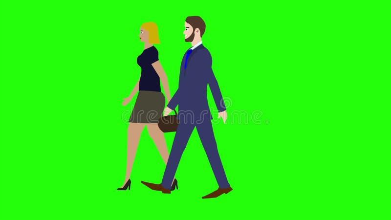 Animation with Man and Women Character Walking Side View, Seamless Loop ...