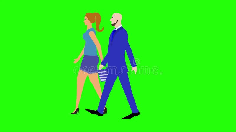 Animation with Man and Women Character Walking Side View, Seamless Loop ...