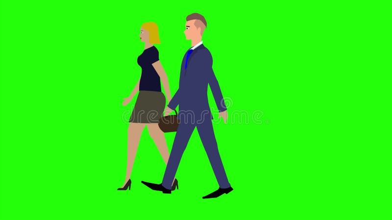 Animation with Man and Women Character Walking Side View, Seamless Loop ...