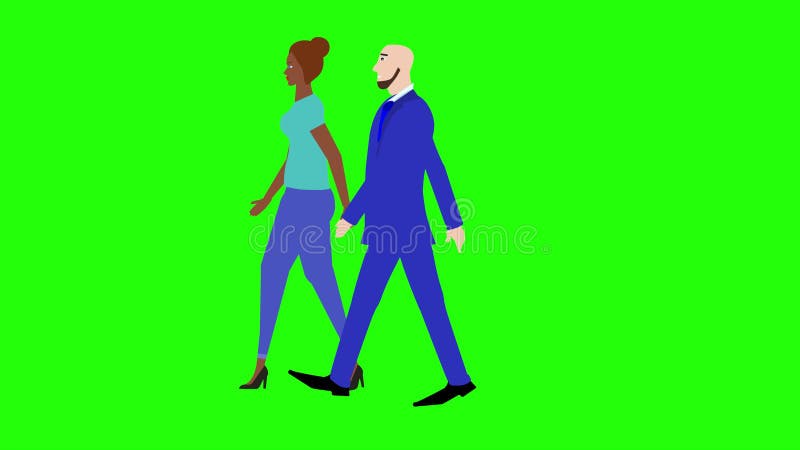 Animation with Man and Women Character Walking Side View, Seamless Loop ...