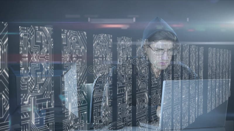 Animation of Man Working on Two Computers Stock Video - Video of centre ...