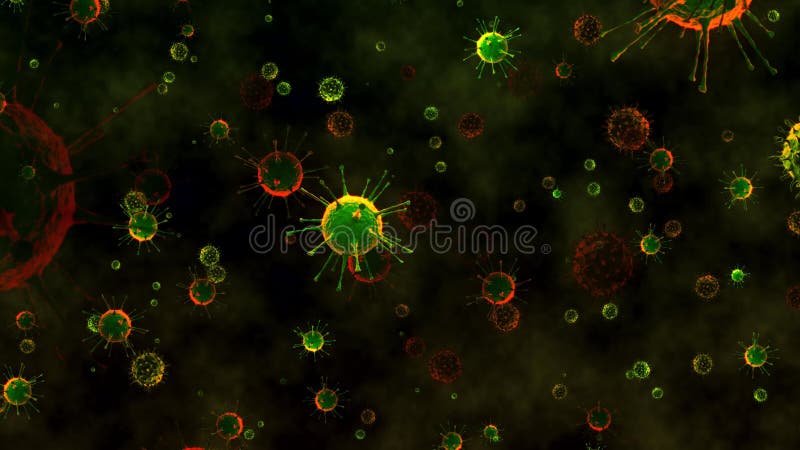 Animation of Many Viruses in the Background. Bacteria Moving in Space ...