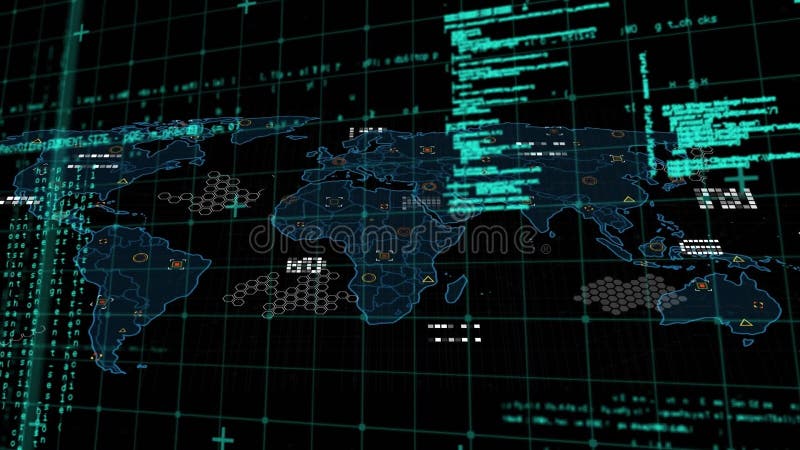 Animation of Map and Computer Language with Circuit Board Pattern on ...
