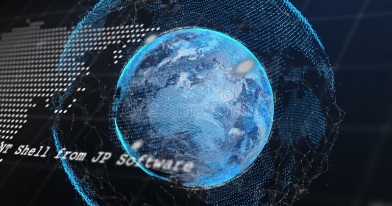 Animation of Map and Computer Language Over Connected Dots Around Globe ...
