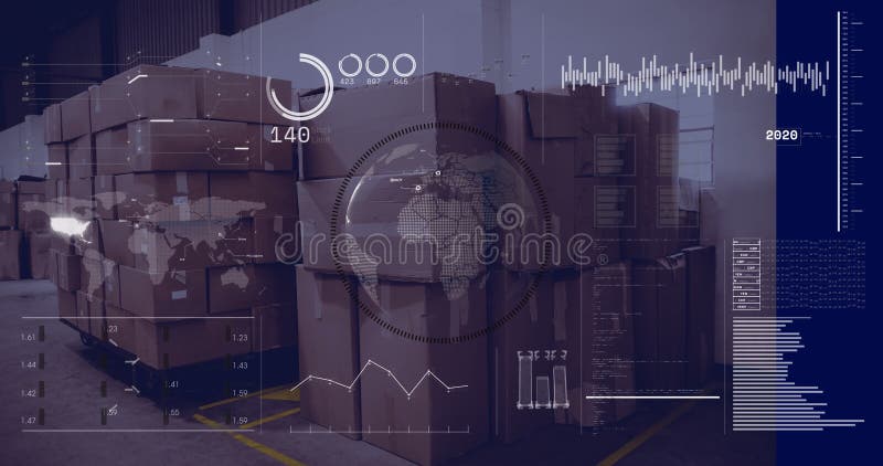 Animation Of Map Globe Loading Circles Graph Computer Language Over