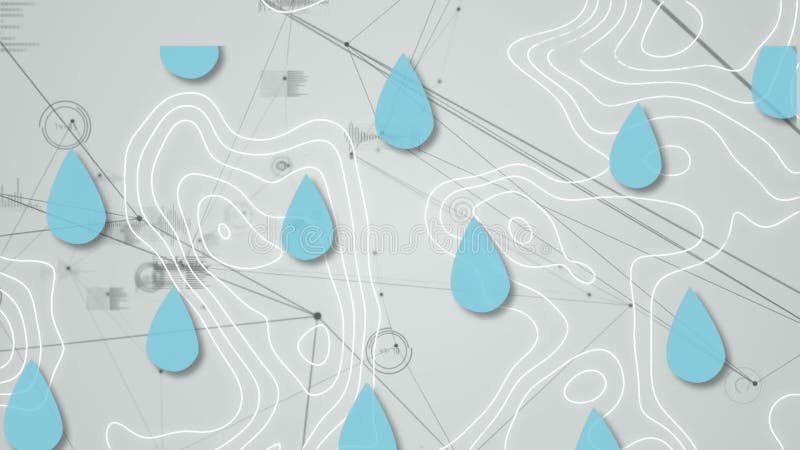 Animation of Map Lines Over Water Drops and Network of Connections ...