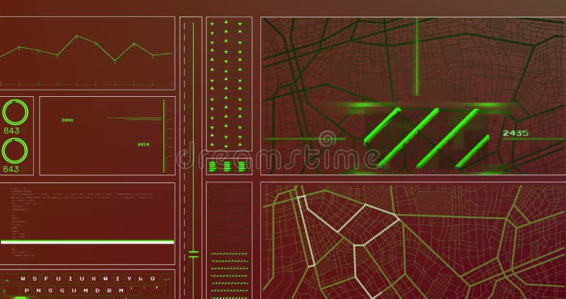 Animation of Maps and Computer Data Processing Over Dark Background Stock Video - Video of ...