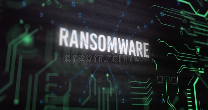 Animation of X Mark on Ransomware Text Over Circuit Board Pattern and ...
