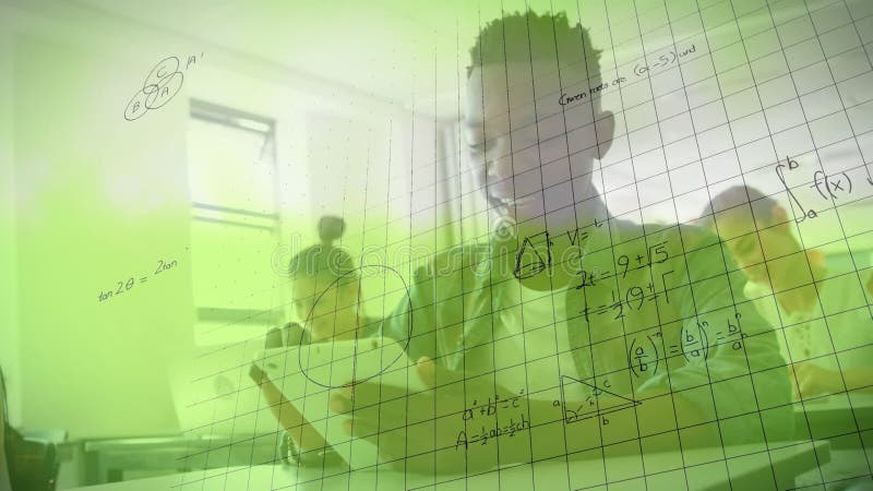 Animation of Math Formulas Over Afrcian American Teenage Boy Using ...