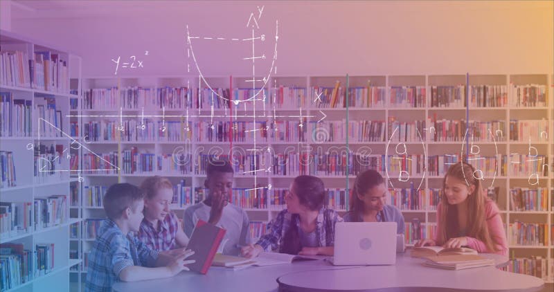 Animation of Math Formulas Over Diverse Pupils Using Laptops Stock ...