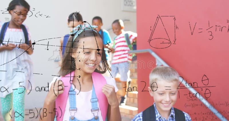 Animation of Math Formulas Over Diverse Pupils Walking on School ...