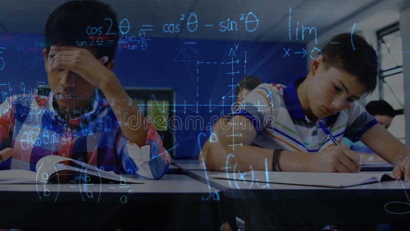 Animation of Math Formulas Over Focused Diverse Boys Learning at School ...