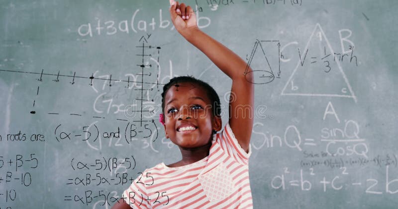 Animation of Math Formulas Over Happy African American Boy Reporting To ...