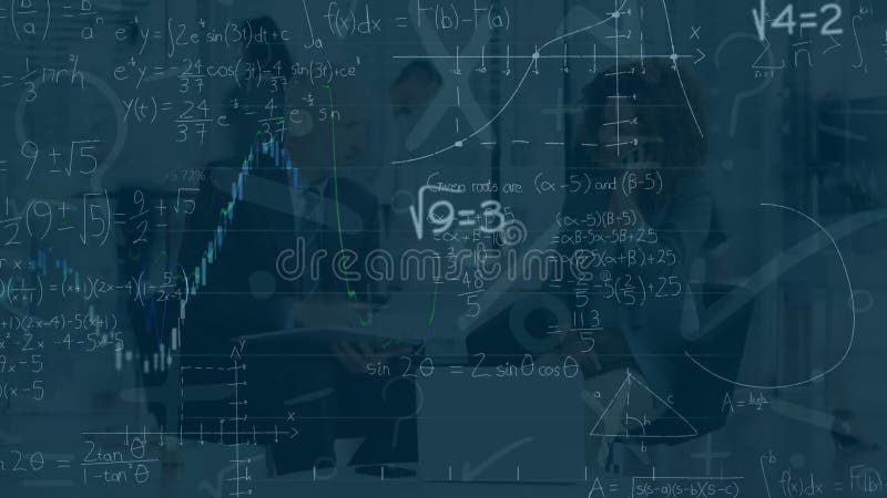 Animation of Math Formulas Over Timelapse with Diverse Businesspeople ...