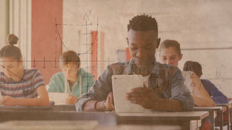 Animation of Math Graphs Over Class of Diverse Students at School Stock ...