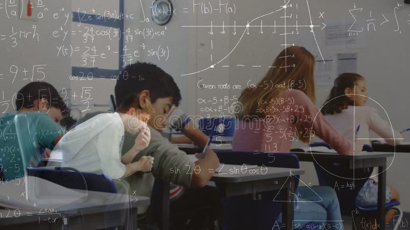Animation of Math Graphs Over Class of Diverse Students at School Stock ...