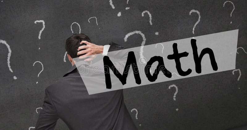 Animation of Math Text and Question Marks Over Caucasian Businessman ...