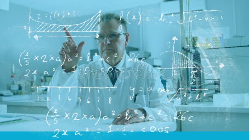 Mathematical Equations Moving Against Male Scientist Working in ...