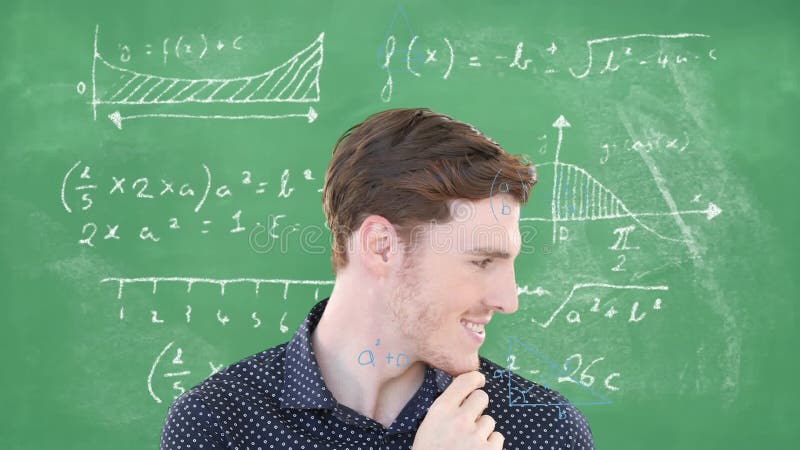 Animation of Mathematical Equations on Green Board Over Caucasian Man ...