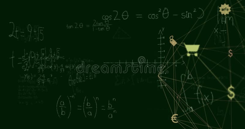 Animation of Mathematical Equations and Network of Connections Stock ...