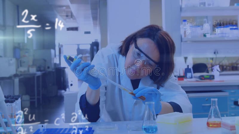 Animation of Mathematical Equations Over Caucasian Female Scientist ...
