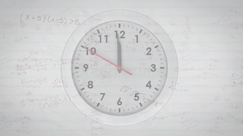 Animation of Mathematical Equations Over Clock on White Background ...