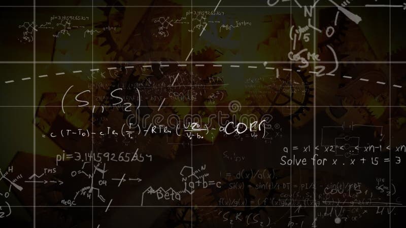 Animation of Mathematical Equations Over Cogs on Black Background Stock ...