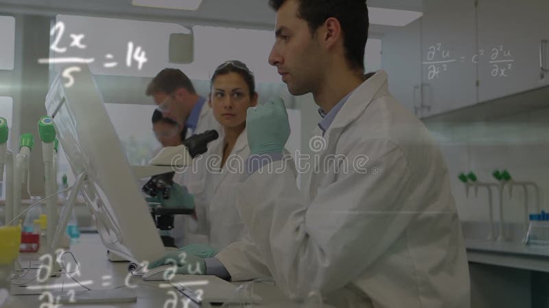 Animation of Mathematical Equations Over Diverse Scientist in Lab ...