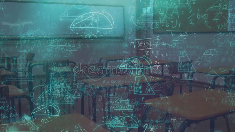 Animation of Mathematical Equations Over Empty Classroom Stock Footage ...