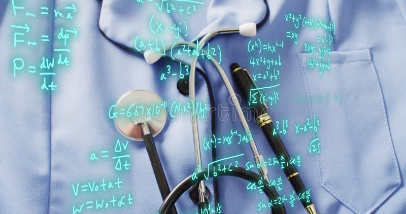 Animation of Mathematical Equations Over Lab Coat and Stethoscope Stock ...