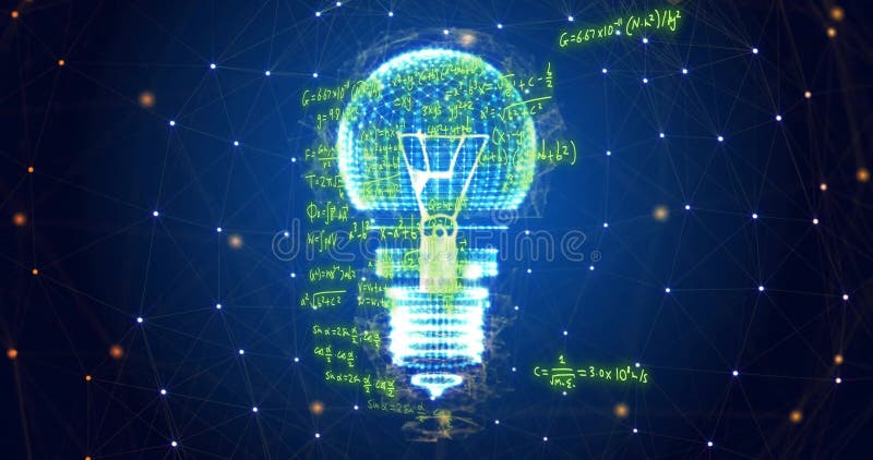Animation of Mathematical Equations Over Light Bulb and Network Stock ...