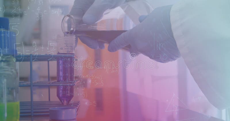 Animation of Mathematical Equations Over Scientist in Lab Stock Footage ...