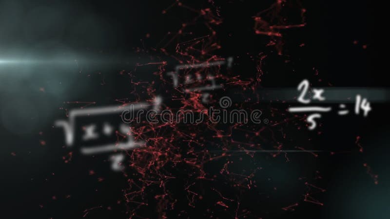 Animation of Mathematical Equations and Red Network Connections on Dark ...