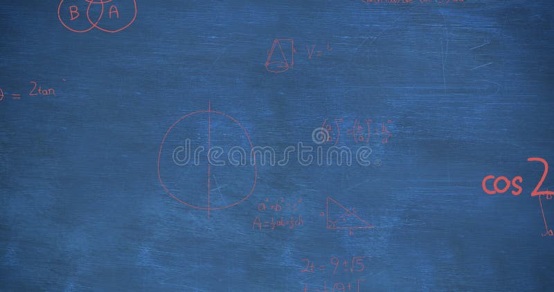Animation of Mathematical Equations in Red Over Blue Background Stock ...