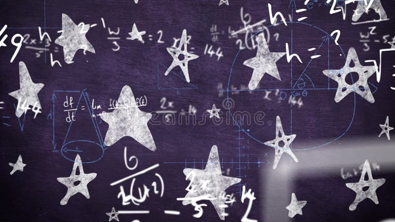Animation of Mathematical Equations and Stars Over Grey Background ...